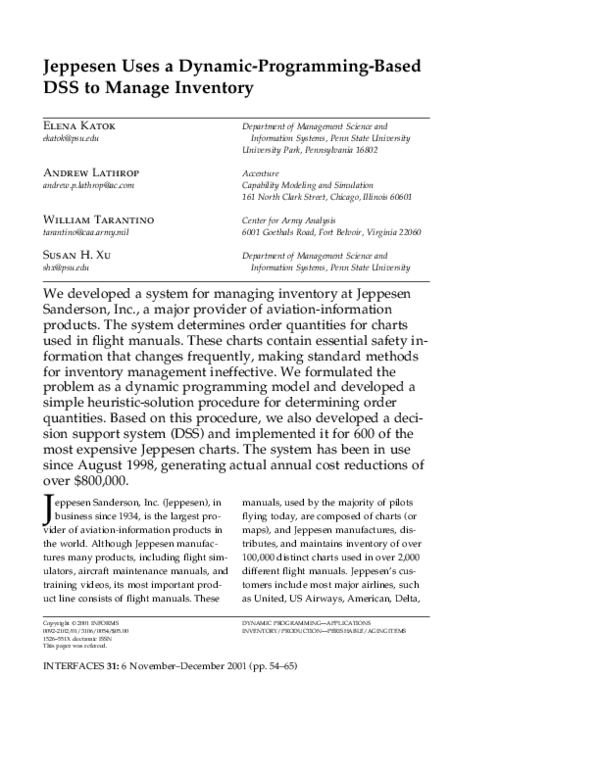 (PDF) Jeppesen Uses a Dynamic-Programming-Based DSS to Manage Inventory