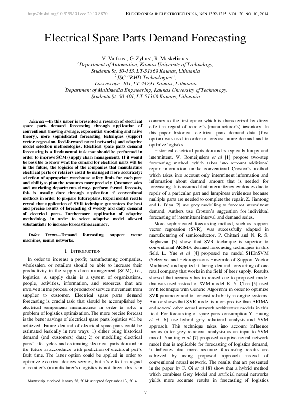 (PDF) Electrical Spare Parts Demand Forecasting | Vygandas Vaitkus ... (PDF) Electrical Spare Parts Demand Forecasting | Vygandas Vaitkus ...