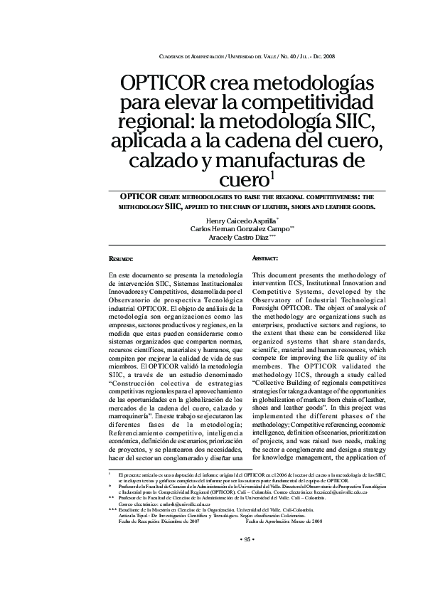 (PDF) OPTICOR crea metodologías para elevar la competitividad regional: la metodología SIIC ...