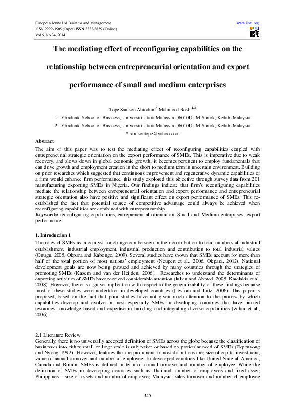 (PDF) The mediating effect of reconfiguring capabilities on the relationship between ...