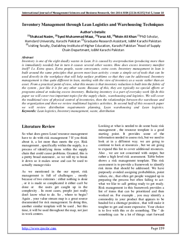 (PDF) Inventory Management through Lean Logistics and Warehousing ...
