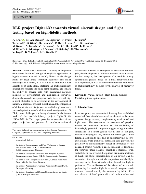 (PDF) DLR project Digital-X: towards virtual aircraft design and flight ...