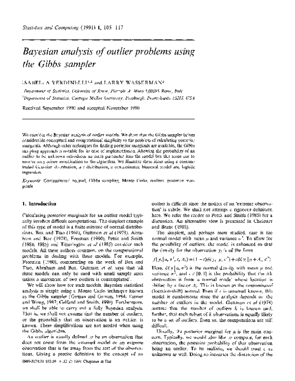 Pdf Bayesian Analysis Of Outlier Problems Using The Gibbs Sampler