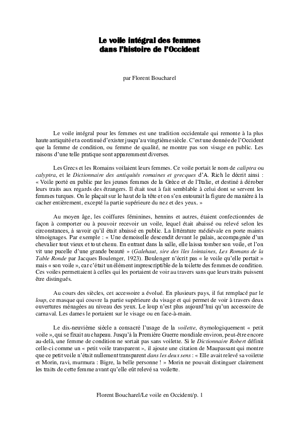 (PDF) Le voile intégral des femmes dans l'histoire de l'Occident
