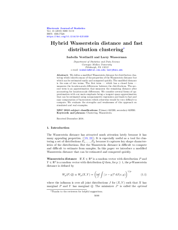 Pdf Hybrid Wasserstein Distance And Fast Distribution Clustering