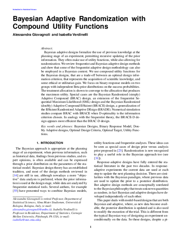 Pdf Bayesian Adaptive Randomization With Compound Utility Functions