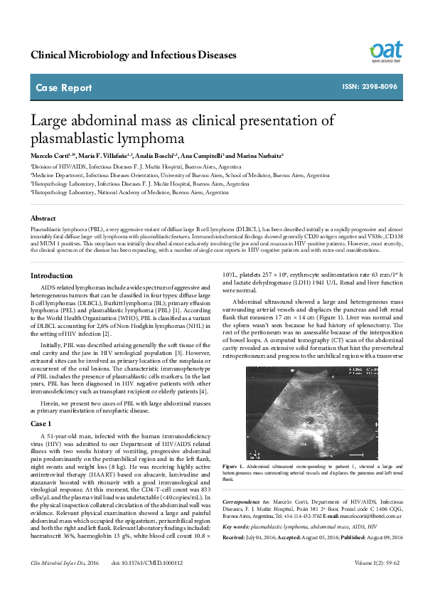 (PDF) Large abdominal mass as clinical presentation of plasmablastic ...