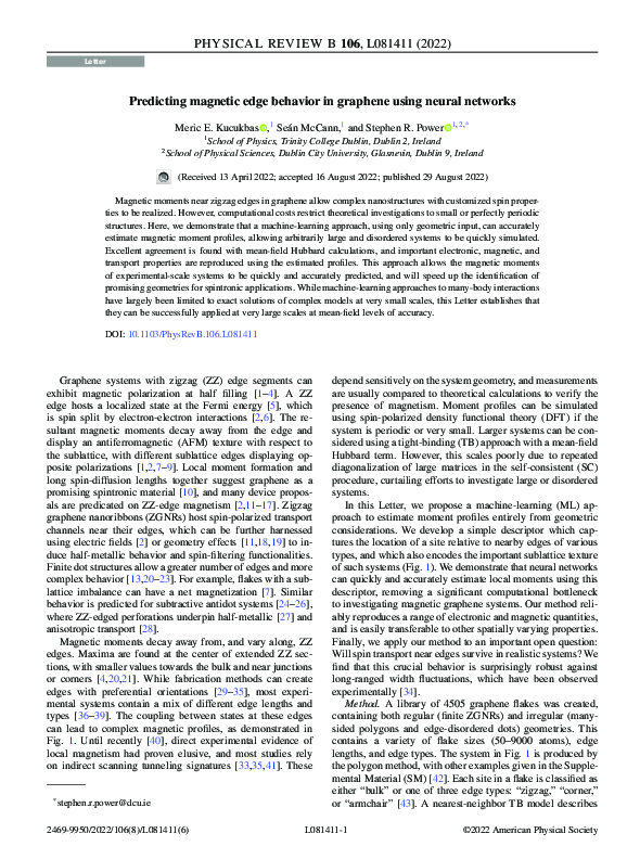 Pdf Predicting Magnetic Edge Behavior In Graphene Using Neural
