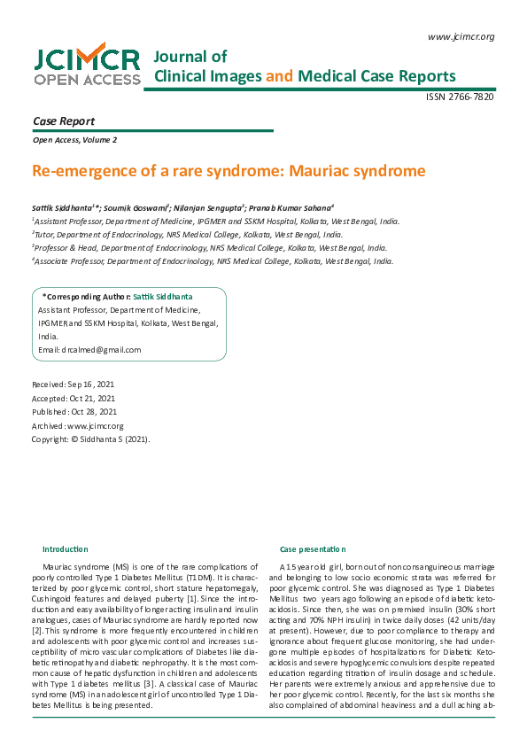 (PDF) Re-emergence of a rare syndrome: Mauriac syndrome