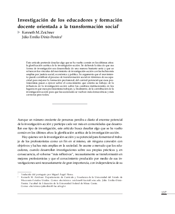 (PDF) Nvestigación De Los Educadores y Formación Docente Orientada a La ...