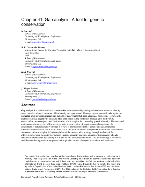 (PDF) Chapter 41 : Gap analysis : A tool for genetic conservation