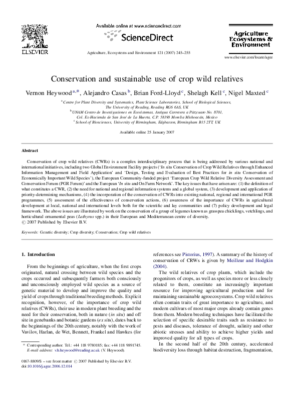 (PDF) Conservation and sustainable use of crop wild relatives