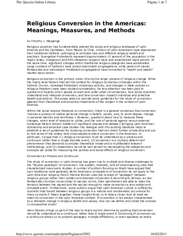 (PDF) Religious Conversion in the Americas: Meanings, Measures, and Methods