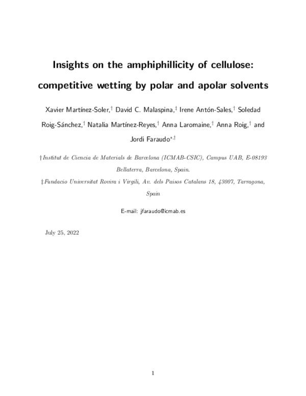 (PDF) Insights on the amphiphillicity of cellulose: competitive wetting ...