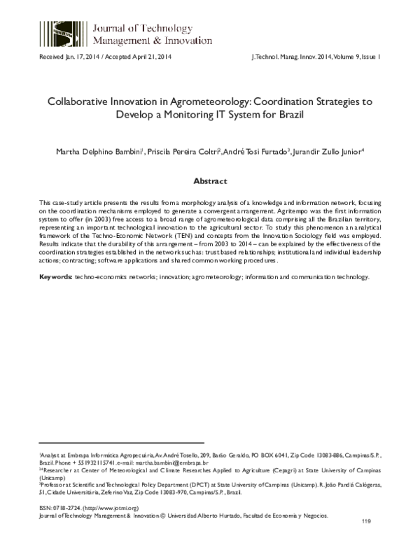 (PDF) Collaborative Innovation in Agrometeorology: Coordination Strategies to Develop a ...