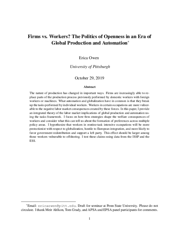 (PDF) Firms vs. Workers? The Politics of Openness in an Era of Global ...