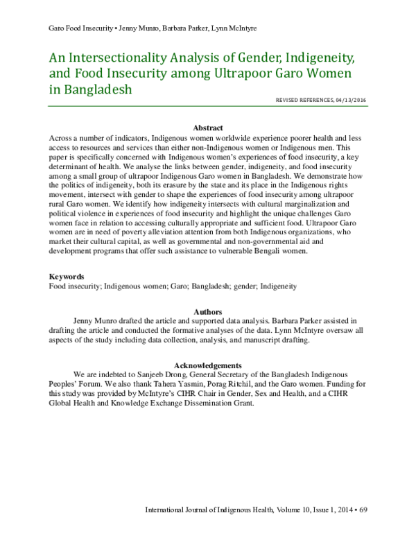 (PDF) An Intersectionality Analysis of Gender, Indigeneity, and Food Insecurity among Ultrapoor ...