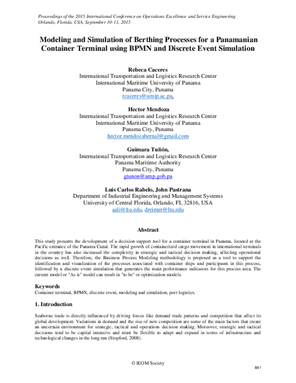 (PDF) Modeling and Simulation of Berthing Processes for a Panamanian Container Terminal using ...