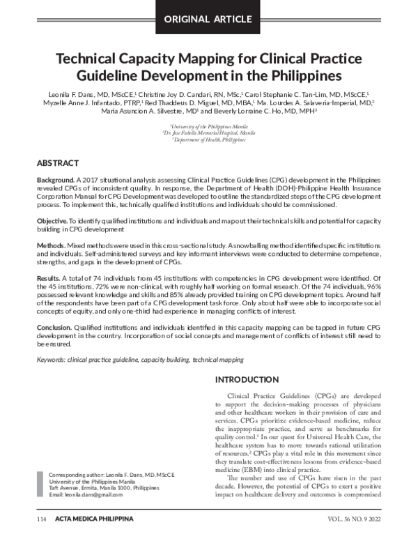 (PDF) Technical Capacity Mapping for Clinical Practice Guideline Development in the Philippines