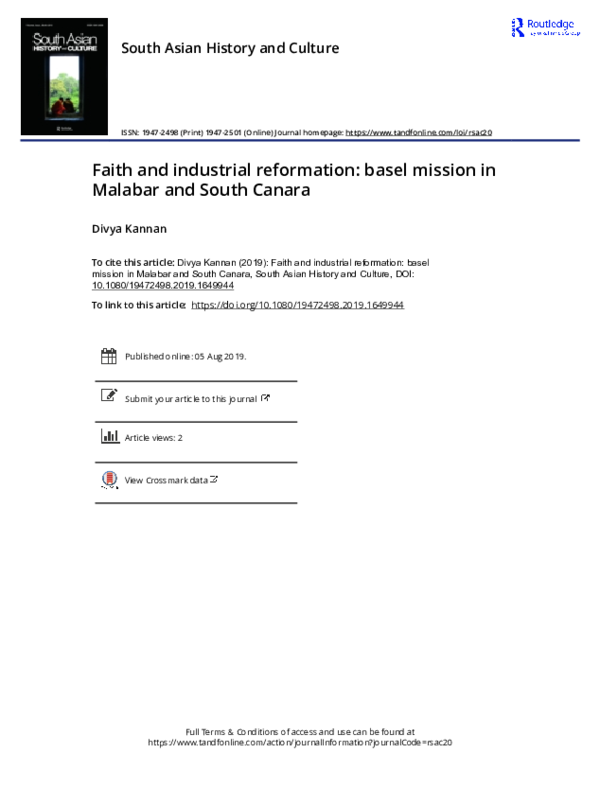 (PDF) Faith and industrial reformation: basel mission in Malabar and ...