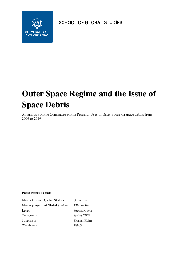 (PDF) Outer Space Regime and the Issue of Space Debris An analysis on ...