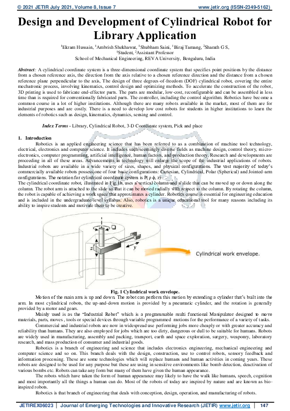 (PDF) Design and Development of Cylindrical Robot for Library Application