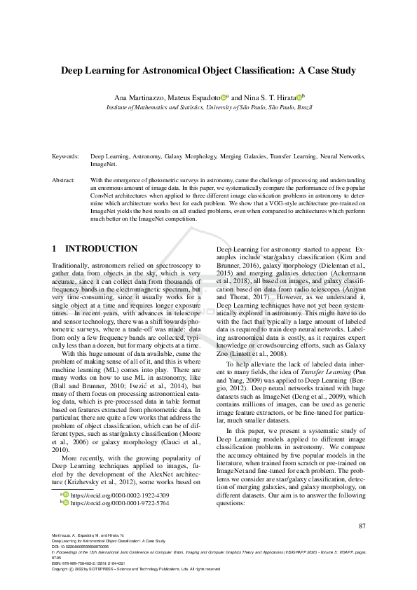 (PDF) Deep Learning for Astronomical Object Classification: A Case Study