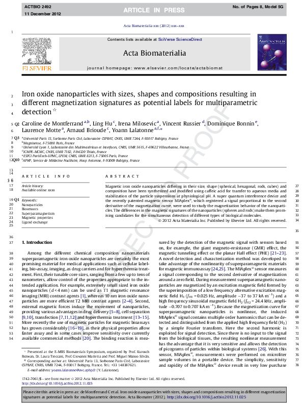 (PDF) Iron oxide nanoparticles with sizes, shapes and compositions resulting in different ...