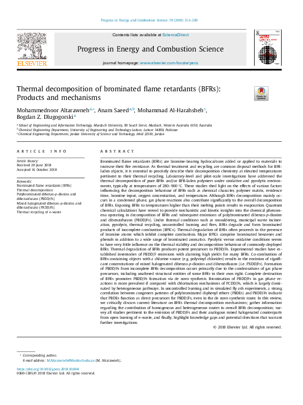 (PDF) Thermal decomposition of brominated flame retardants (BFRs): Products and mechanisms ...