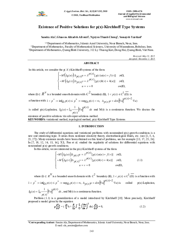 (PDF) Existence of Positive Solutions for p(x)-Kirchhoff Type Systems