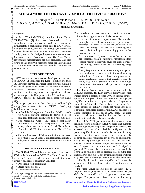 (PDF) MTCA.4 Module for Cavity and Laser Piezo Operation