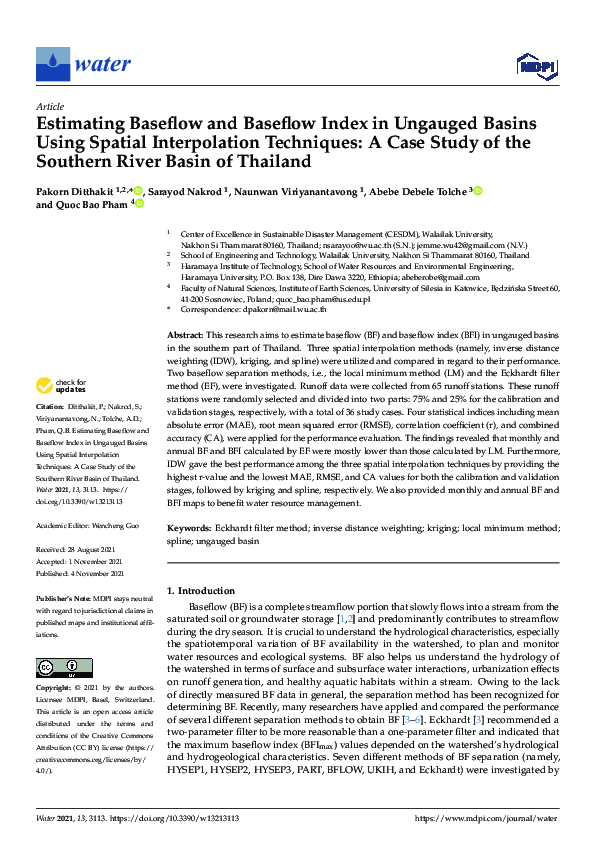 Pdf Estimating Baseflow And Baseflow Index In Ungauged Basins Using Spatial Interpolation