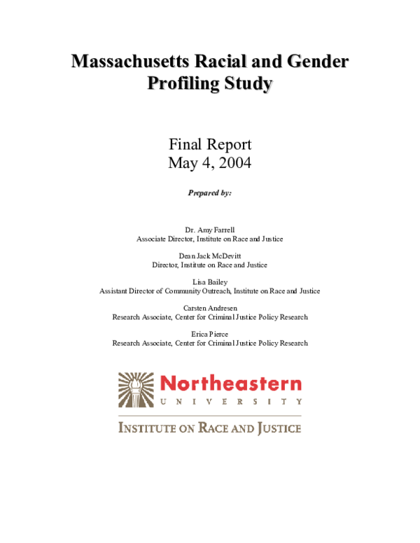 (PDF) Massachusetts racial and gender profiling study: Final report