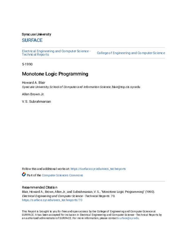 (PDF) Monotone logic programming