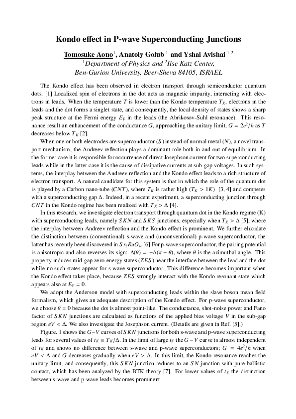(PDF) Kondo effect in p-wave superconducting junctions