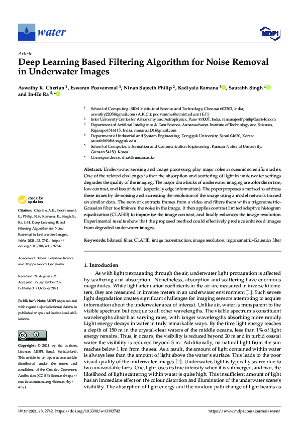(PDF) Deep Learning Based Filtering Algorithm for Noise Removal in Underwater Images
