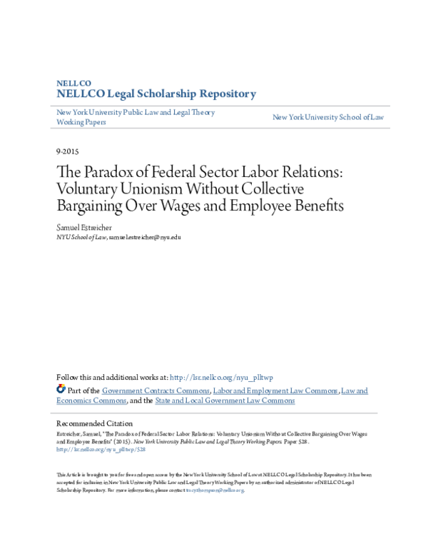 (PDF) The Paradox of Federal Sector Labor Relations: Voluntary Unionism ...
