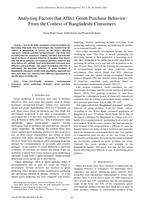 (PDF) Analyzing Factors that Affect Green Purchase Behavior: From the Context of Bangladeshi ...