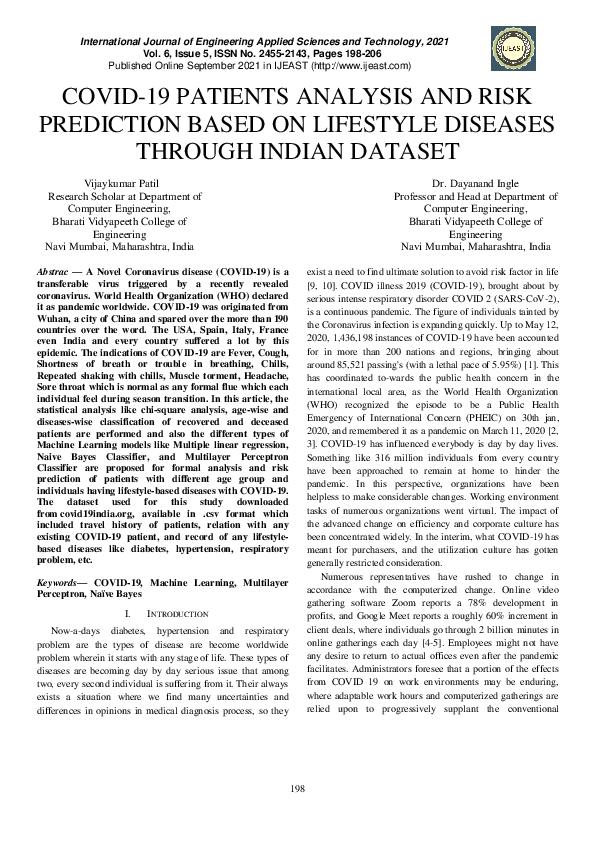 (PDF) COVID-19 Patients Analysis and Risk Prediction Based on Lifestyle ...
