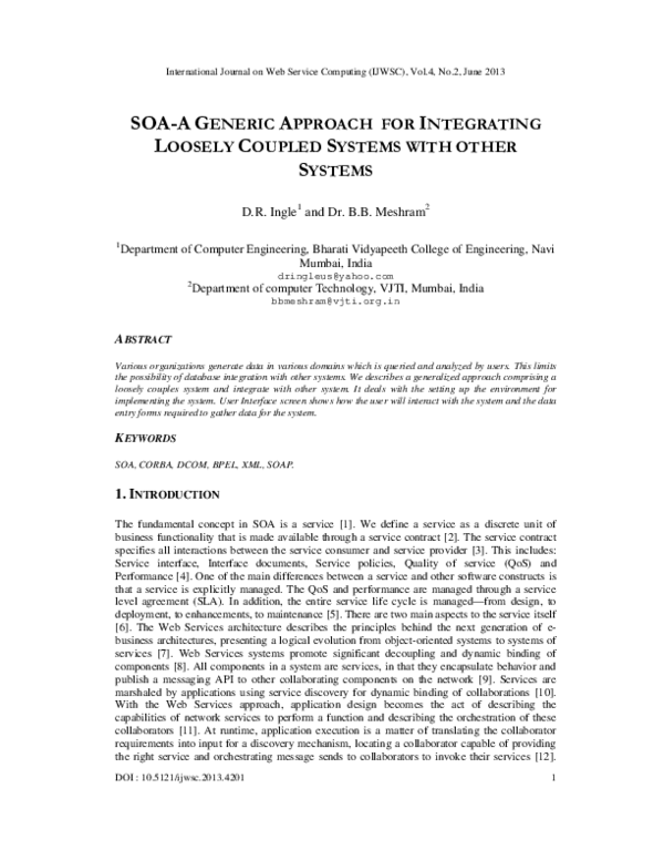 (PDF) SOA-A Generic Approach for Integrating Loosely Coupled Systems with other Systems ...