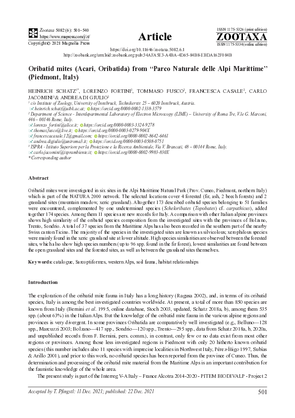 (PDF) Oribatid mites (Acari, Oribatida) from Parco Naturale delle Alpi ...