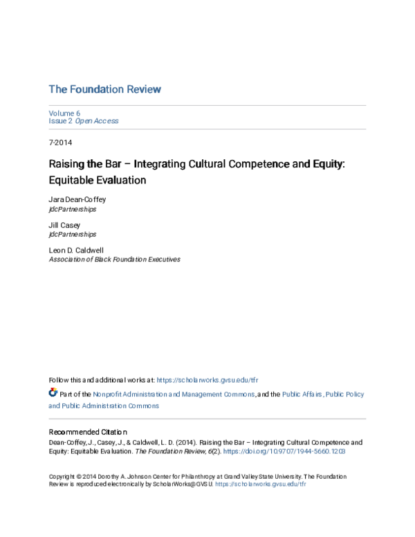 (PDF) Raising the Bar – Integrating Cultural Competence and Equity ...