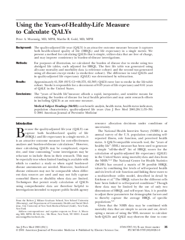 (PDF) Using the years-of-healthy-life measure to calculate QALYs ...