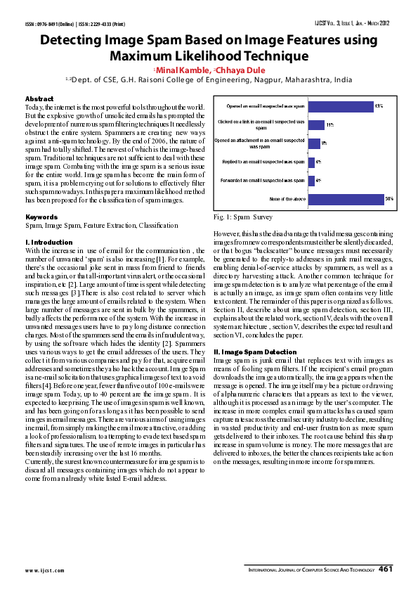 Pdf Detecting Image Spam Based On Image Features Using Maximum