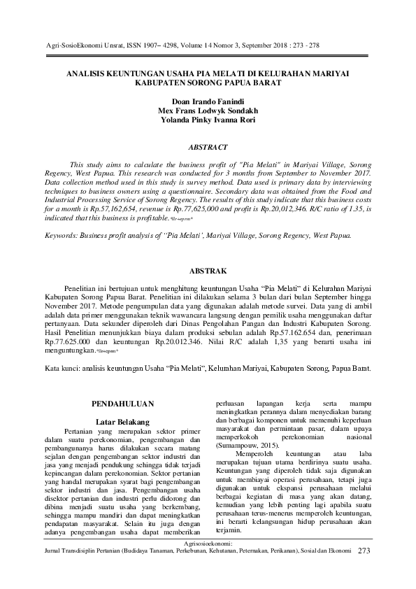 (PDF) Analisis Keuntungan Usaha Pia Melati DI Kelurahan Mariyai ...