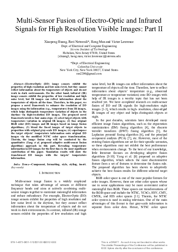(PDF) Multi-sensor fusion of Electro-Optic and infrared signals for high resolution visible ...