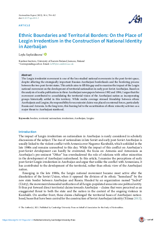 (PDF) Ethnic Boundaries and Territorial Borders: On the Place of Lezgin ...