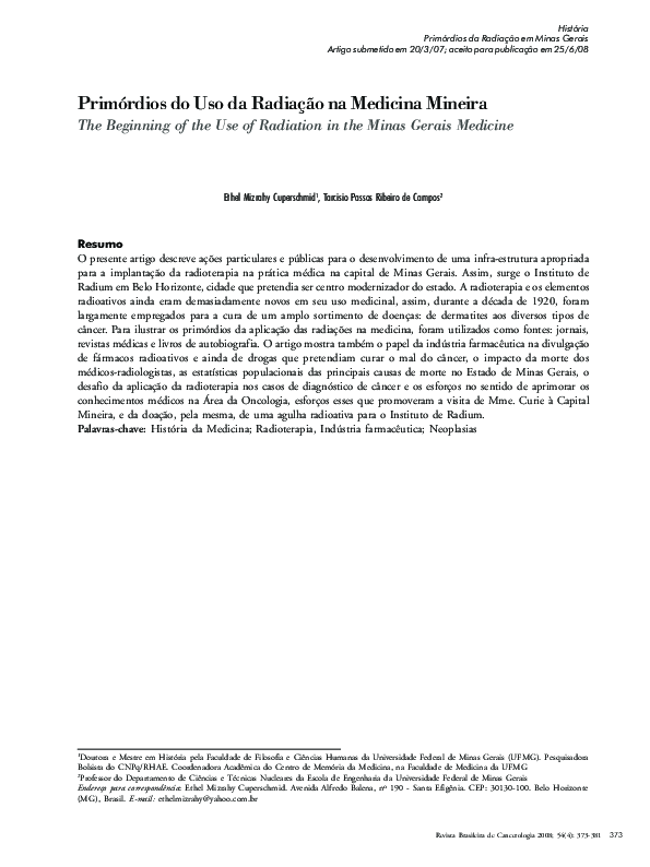(PDF) Primórdios do Uso da Radiação na Medicina Mineira