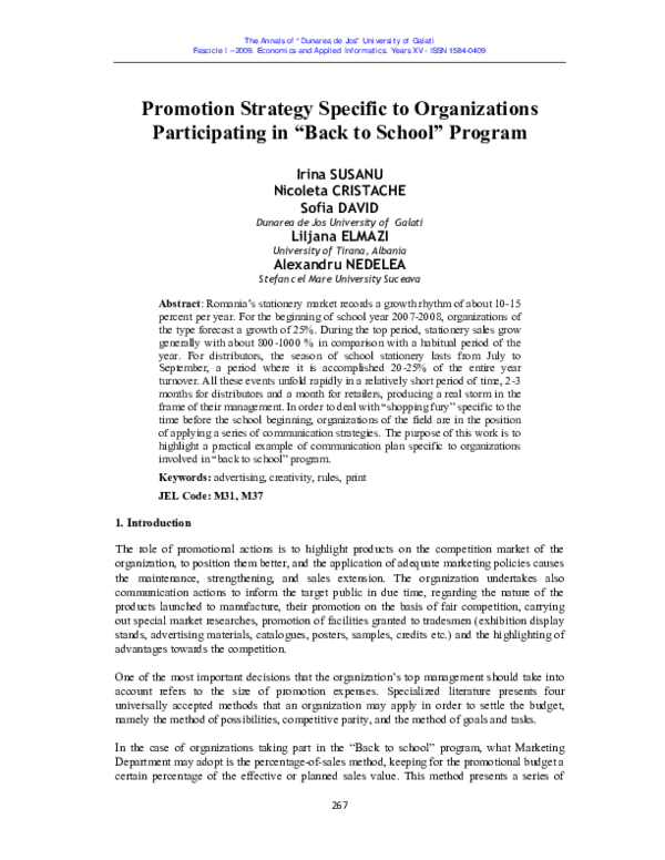 (PDF) Promotion Strategy Specific to Organizations Participating in ...