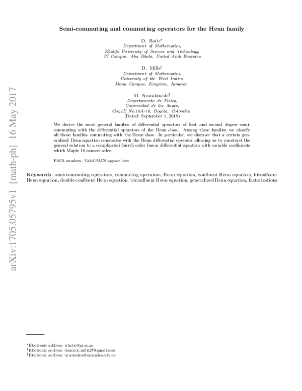 (PDF) Semicommuting and Commuting Operators for the Heun Family